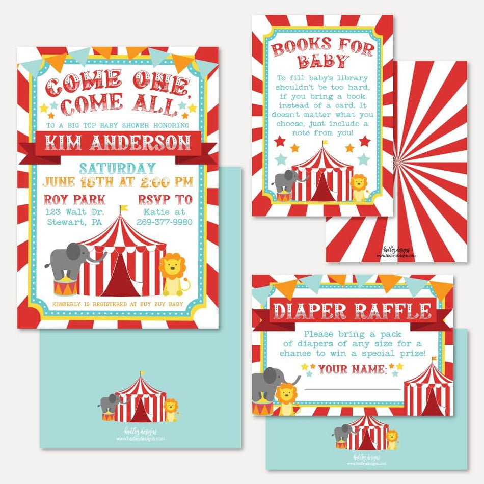 Printable Circus Baby Shower Invitation Suite Template | Hadley Designs ...
