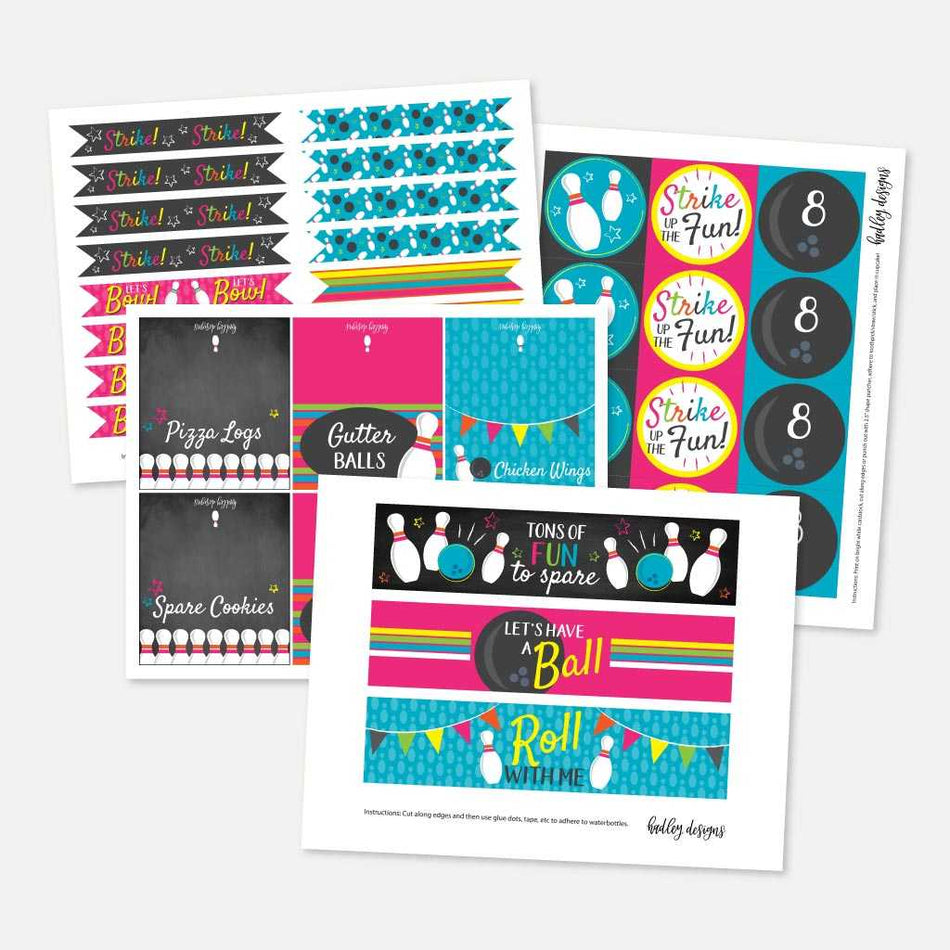 Printable Cosmic Bowling Kids Party Accessories and Decor Package Temp ...