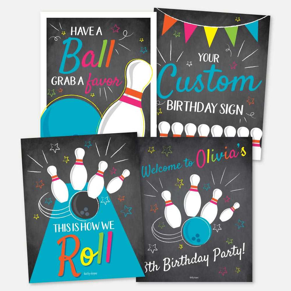 Printable Cosmic Bowling Kids Party Sign Set Template | Hadley Designs ...
