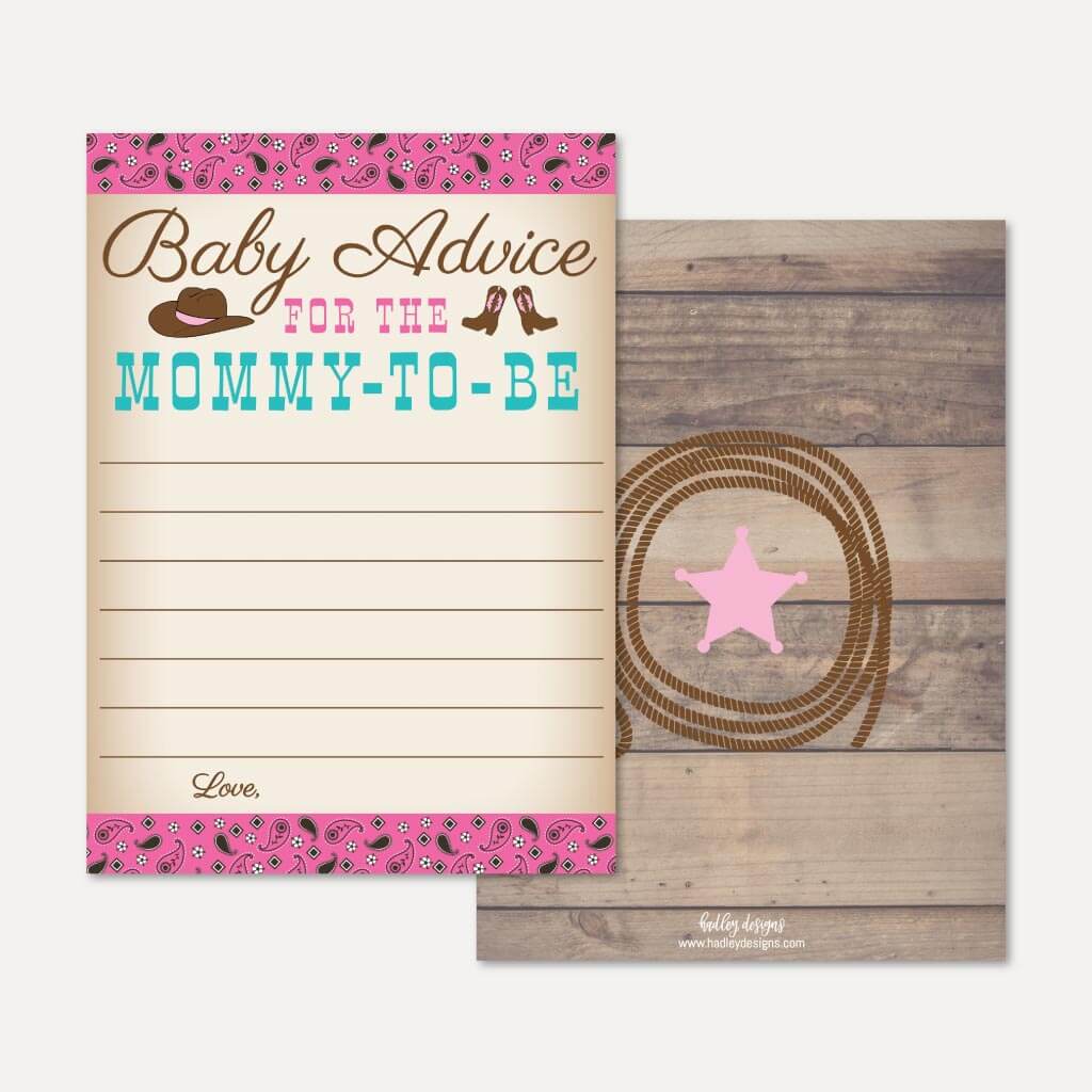 Printable Cowgirl Baby Shower Predictions, Advice, and Wishes Set ...