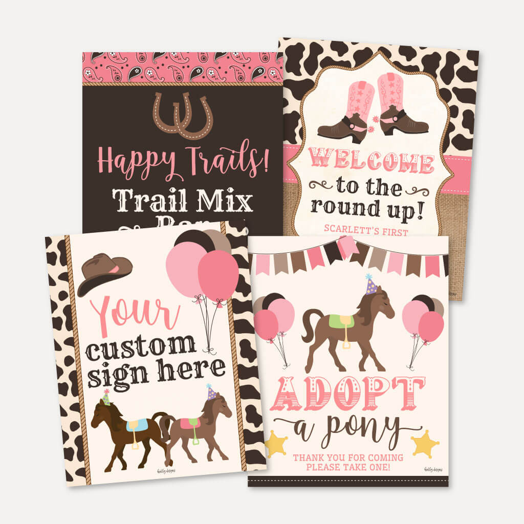 Printable Cowgirl Kids Party Sign Set Templates | Hadley Designs