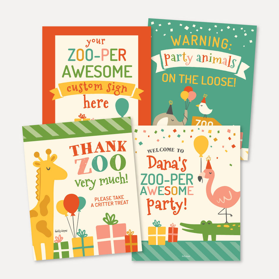 Printable Critters Zoo Kids Party Sign Set Templates | Hadley Designs ...