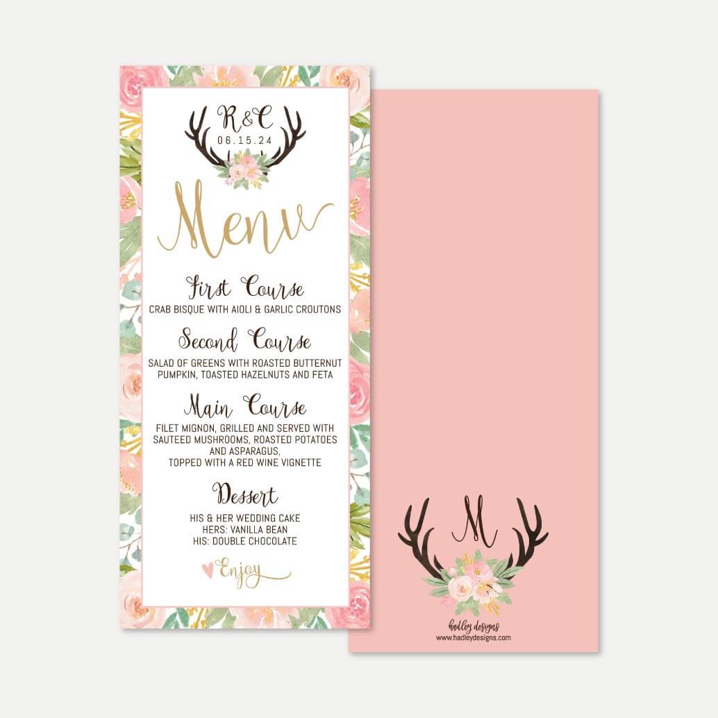 Printable Deer Antler Wedding Menu Template | Hadley Designs
