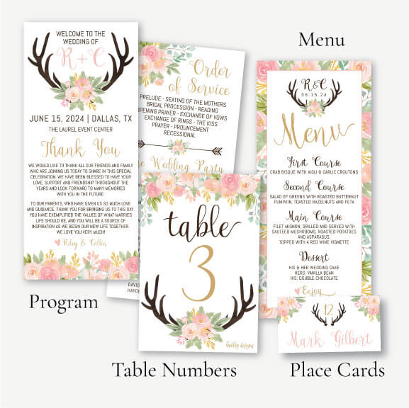 Printable Deer Antler Wedding Complete Package Templates | Hadley ...