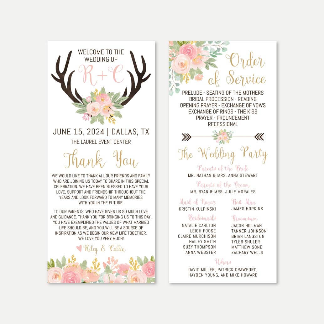 Printable Deer Antler Wedding Program Template | Hadley Designs - Printables