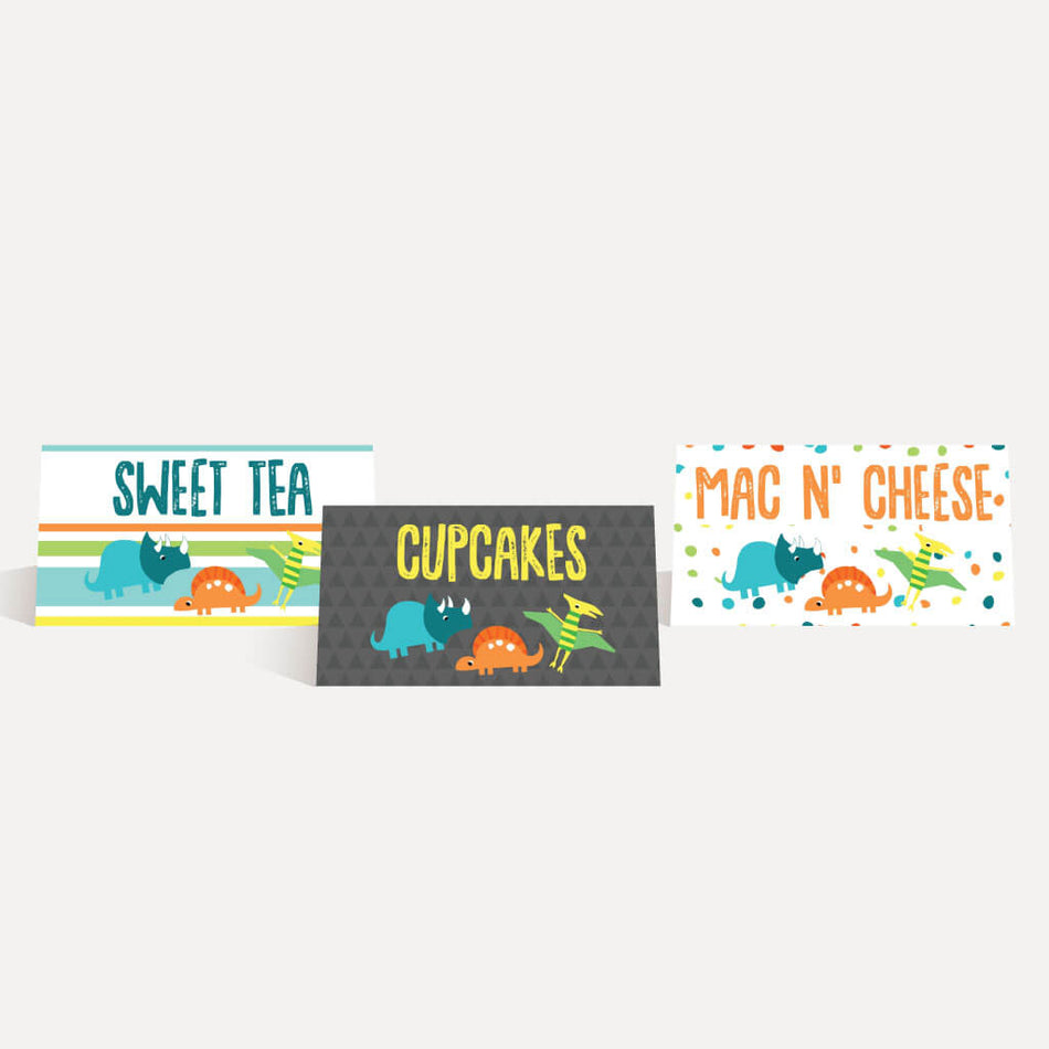 Printable Dino Baby Shower Food Tent Cards Template | Hadley Designs ...