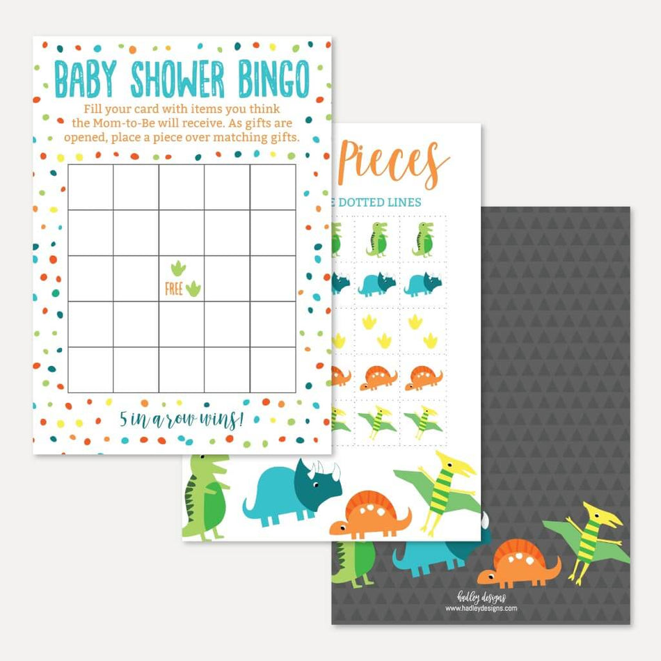 Printable Dino Baby Shower Bingo Game Template | Hadley Designs