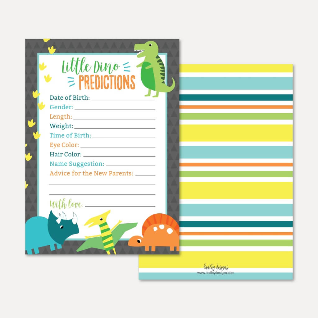 Printable Dino Baby Shower Predictions Card Template | Hadley Designs