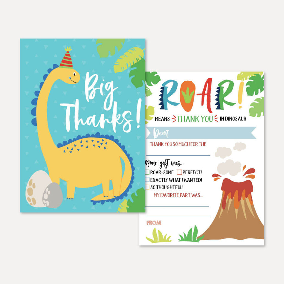 Printable Dinosaur Kids Party Fill In The Blank Thank You Card Template ...