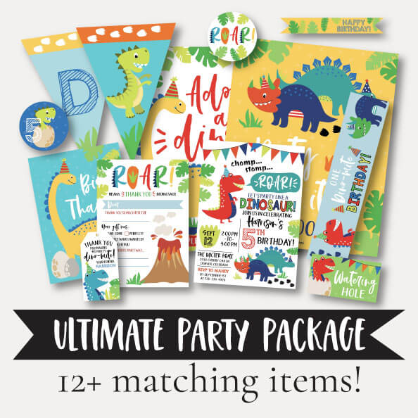Printable Dinosaur Kids Party Complete Package Templates | Hadley Designs