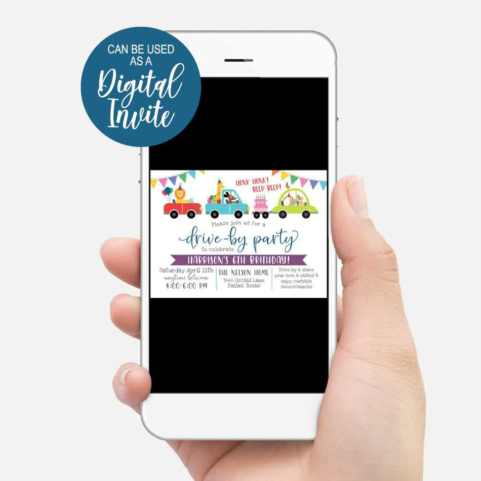 Printable Drive By Parade Kids Party Invitation Template | Hadley Designs