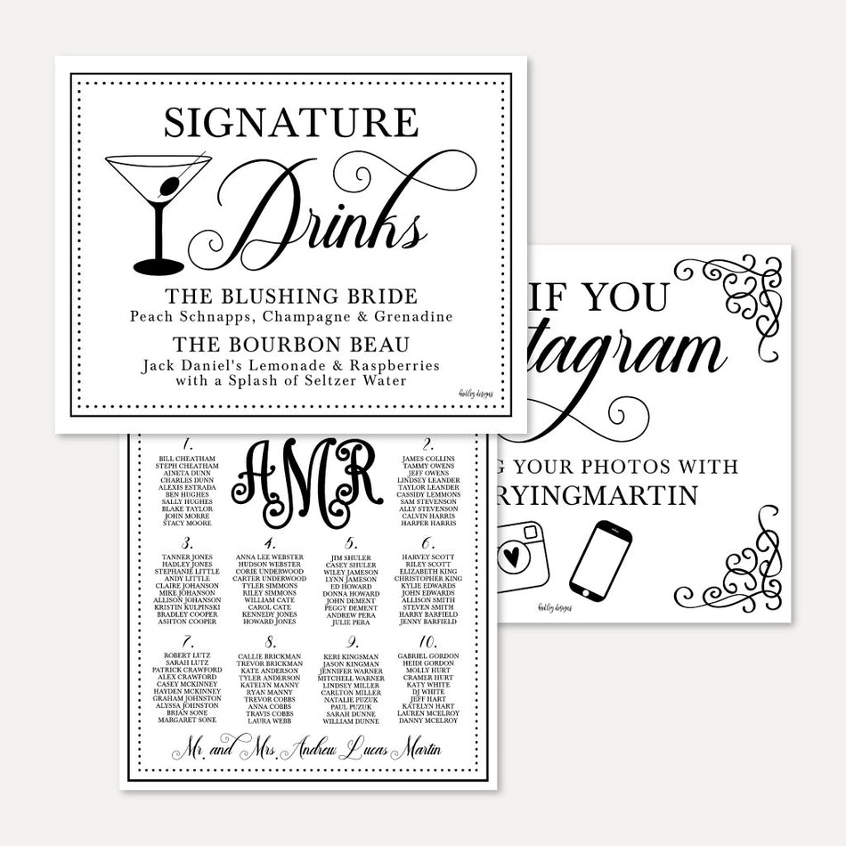 Printable Elegant Monogram Wedding Signs Set Templates | Hadley Designs ...