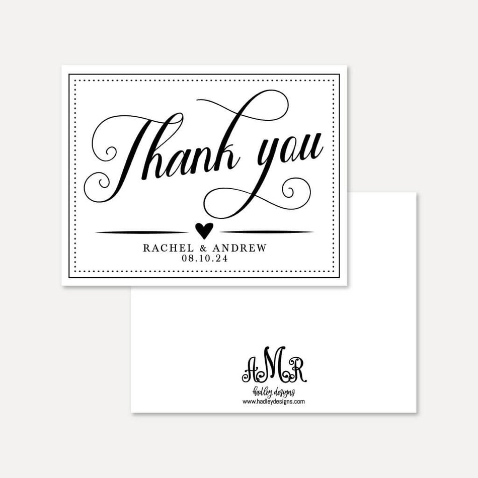 Printable Elegant Monogram Wedding Thank You Card Template | Hadley Designs