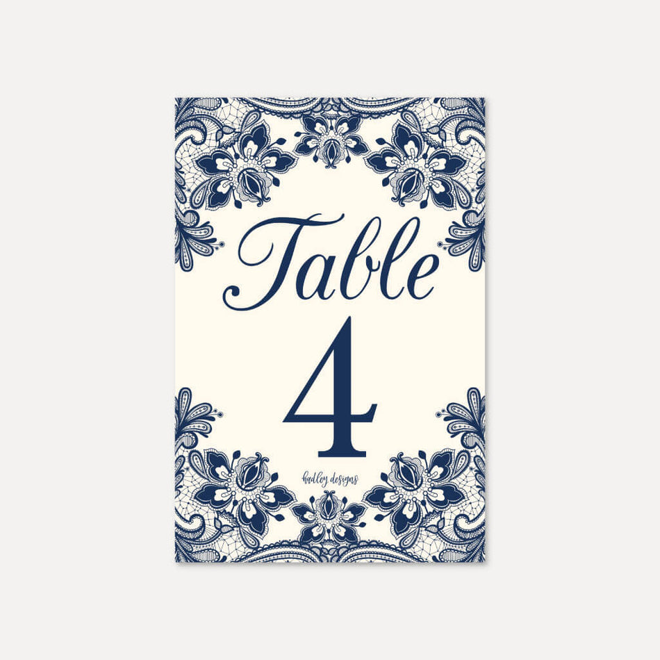 Printable Elegant Navy and Blush Lace Wedding Table Numbers Template ...