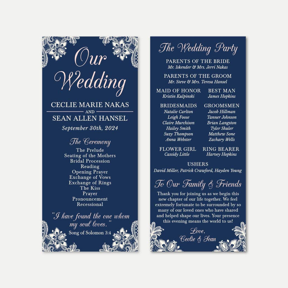Printable Elegant Navy and Blush Lace Wedding Program Template | Hadley Designs - Printables