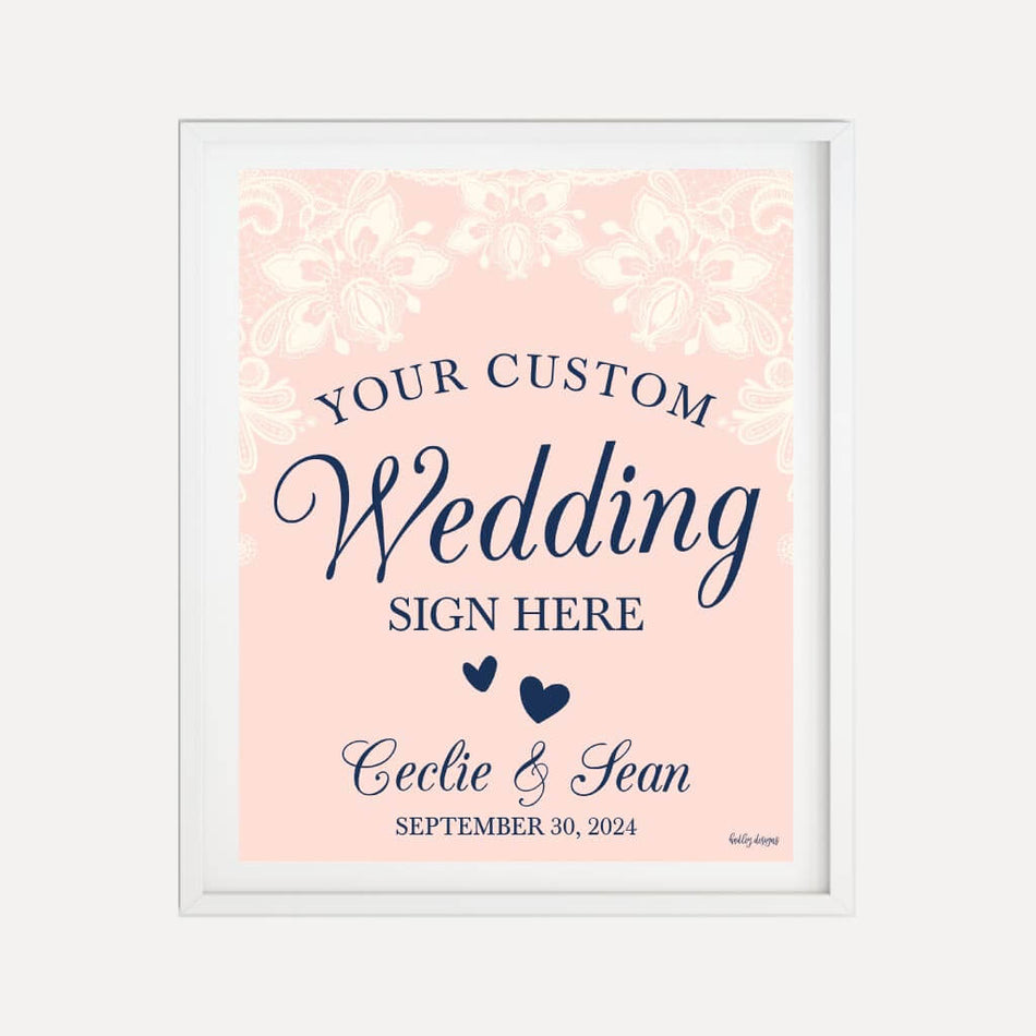 Printable Elegant Navy and Blush Lace Wedding Custom Sign Template ...