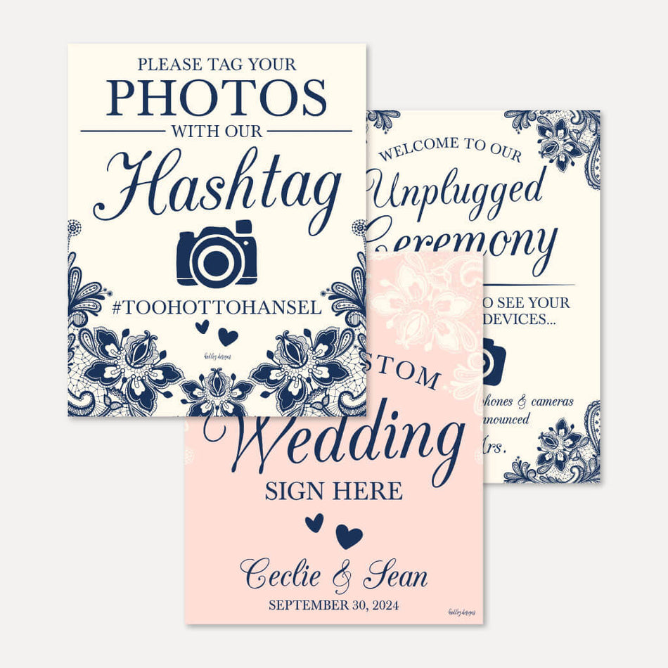 Printable Elegant Navy and Blush Lace Wedding Signs Set Templates ...