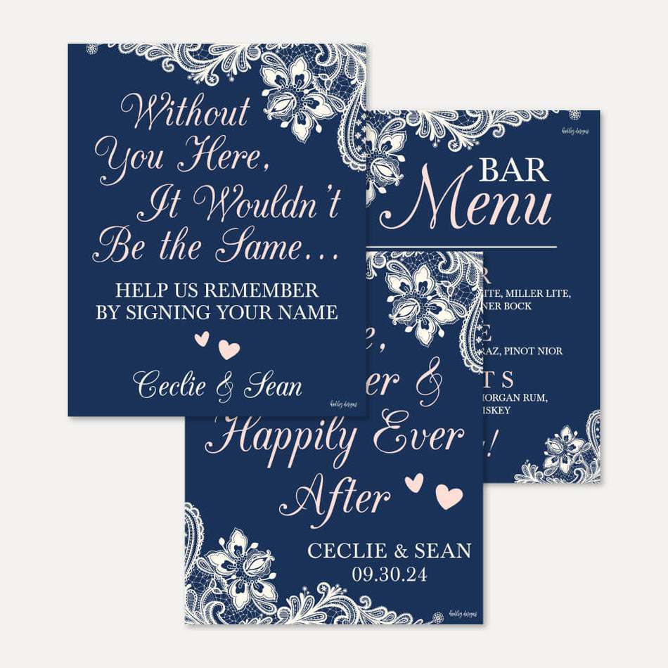 Printable Elegant Navy and Blush Lace Wedding Signs Set Templates ...