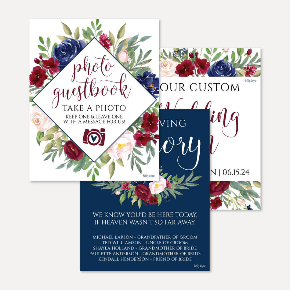 Printable Elegant Navy and Burgundy Wedding Signs Set Templates ...