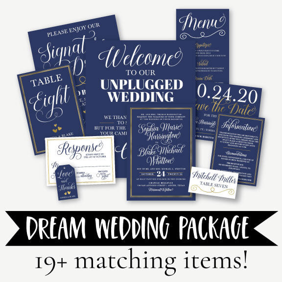 Printable Elegant Navy Gold Border Wedding Complete Package Templates ...