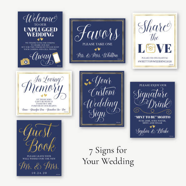 Printable Elegant Navy Gold Border Wedding Complete Package Templates ...