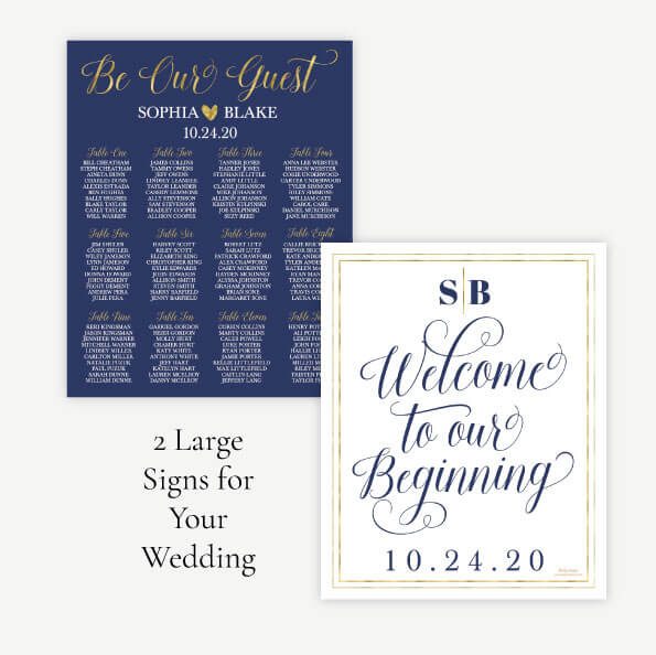 Printable Elegant Navy Gold Border Wedding Complete Package Templates ...