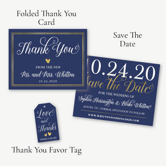 Printable Elegant Navy Gold Border Wedding Complete Package Templates ...