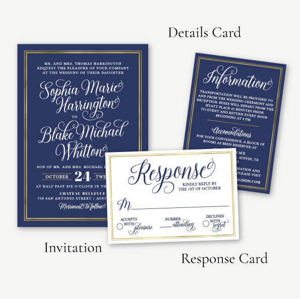Printable Elegant Navy Gold Border Wedding Complete Package Templates ...