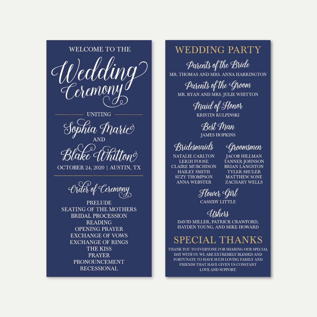 Printable Elegant Navy Gold Border Wedding Program Template | Hadley ...