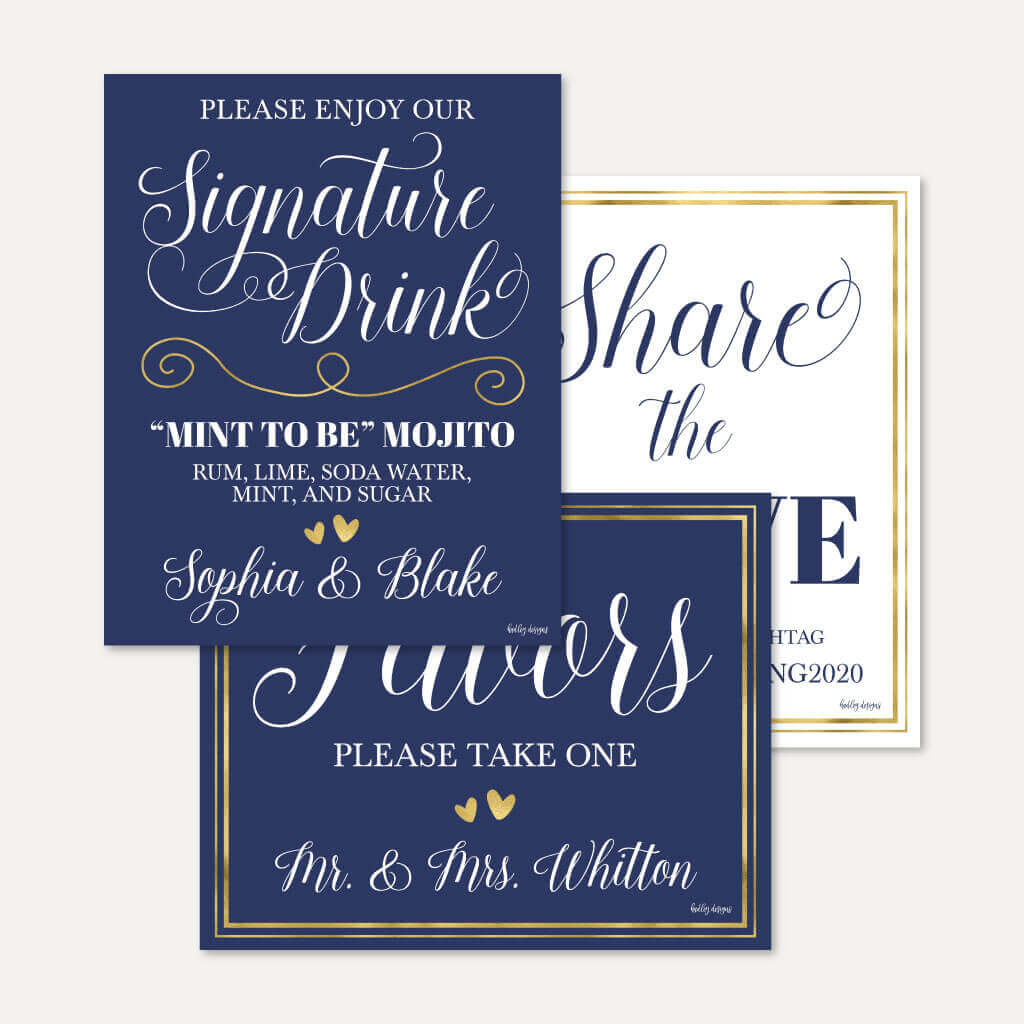 Printable Elegant Navy Gold Border Wedding Signs Set Templates | Hadley ...