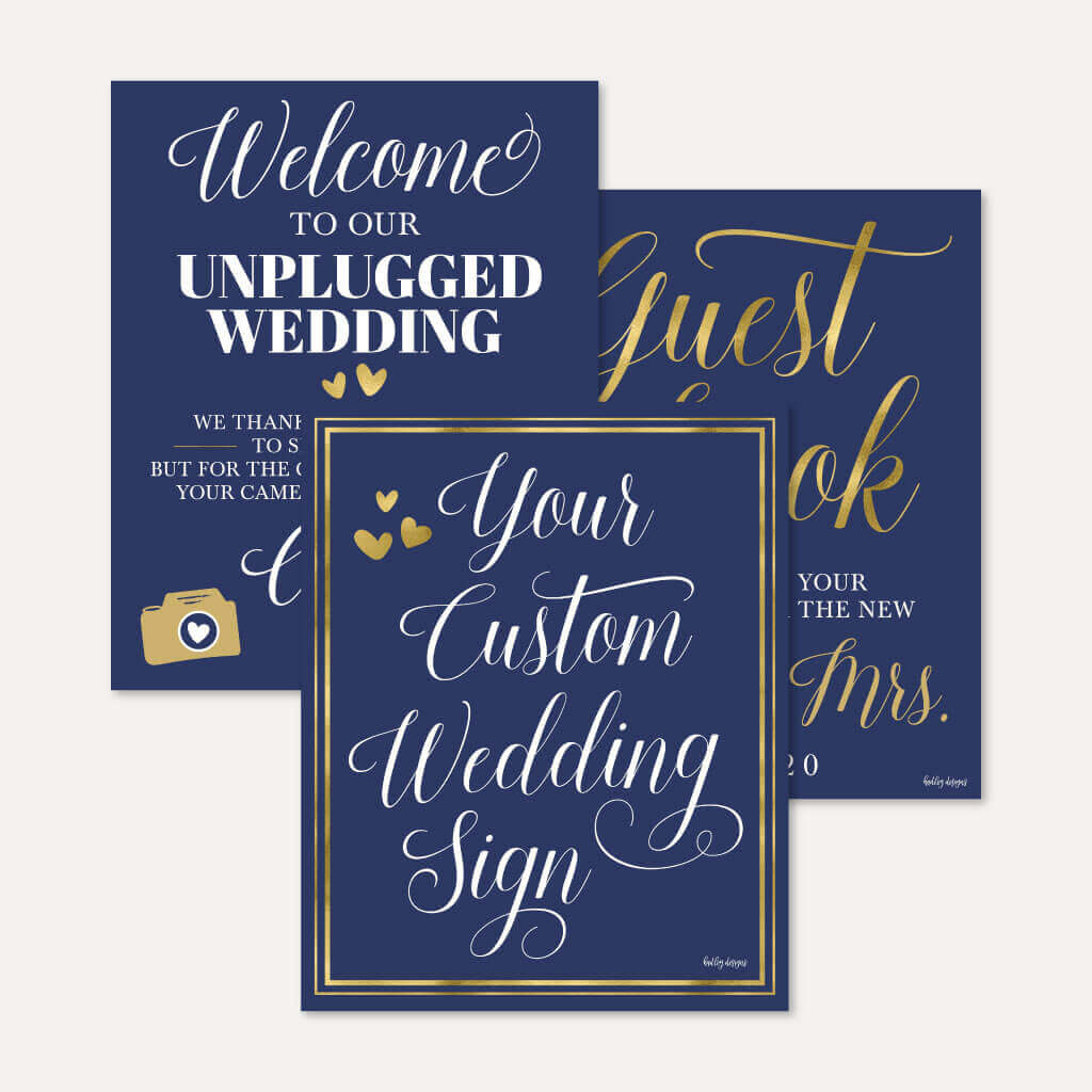 Printable Elegant Navy Gold Border Wedding Signs Set Templates | Hadley ...