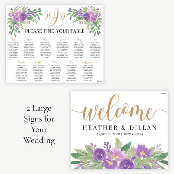 Printable Elegant Purple Floral Wedding Complete Package Templates ...