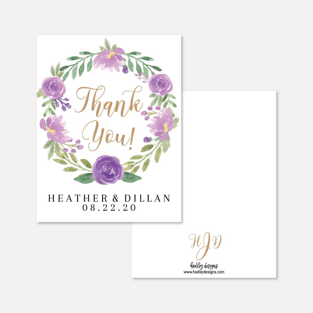 Printable Elegant Purple Floral Wedding Thank You Card Template ...
