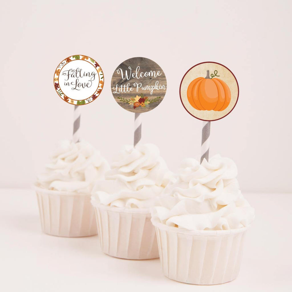 Printable Fall Rustic Baby Shower Cupcake Toppers Template | Hadley ...