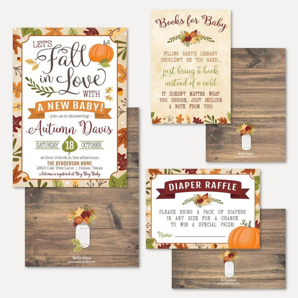 Printable Fall Rustic Baby Shower Invitation Suite Template | Hadley ...