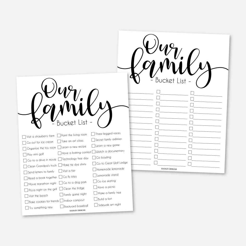Printable Family Bucket List Templates | Hadley Designs