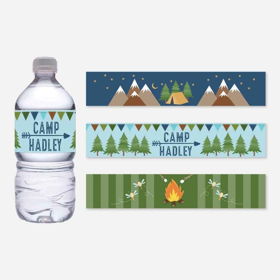 Printable Camping Party Water Bottle Wraps Template | Hadley Designs