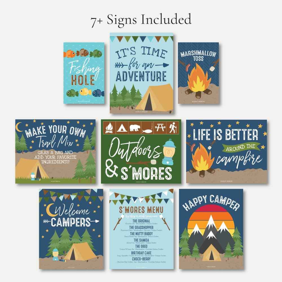 Printable Camping Party Sign Set Template | Hadley Designs