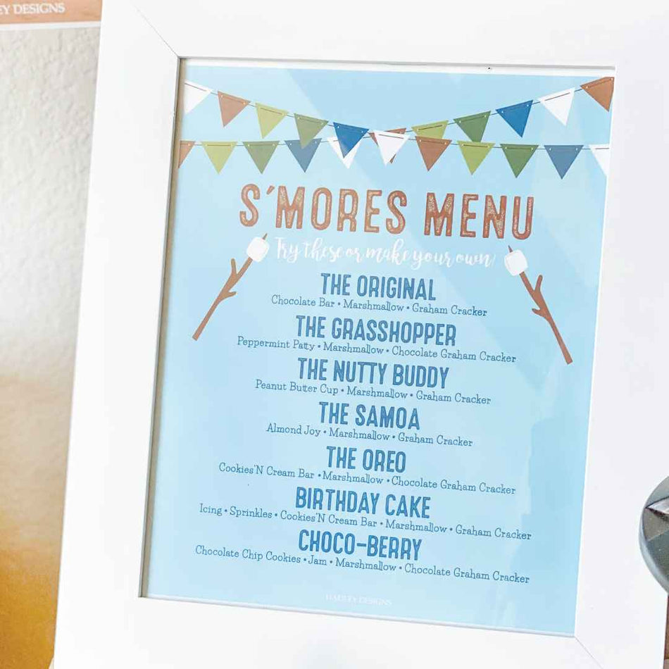 Printable Camping Party S'mores Menu Template | Hadley Designs - Printables