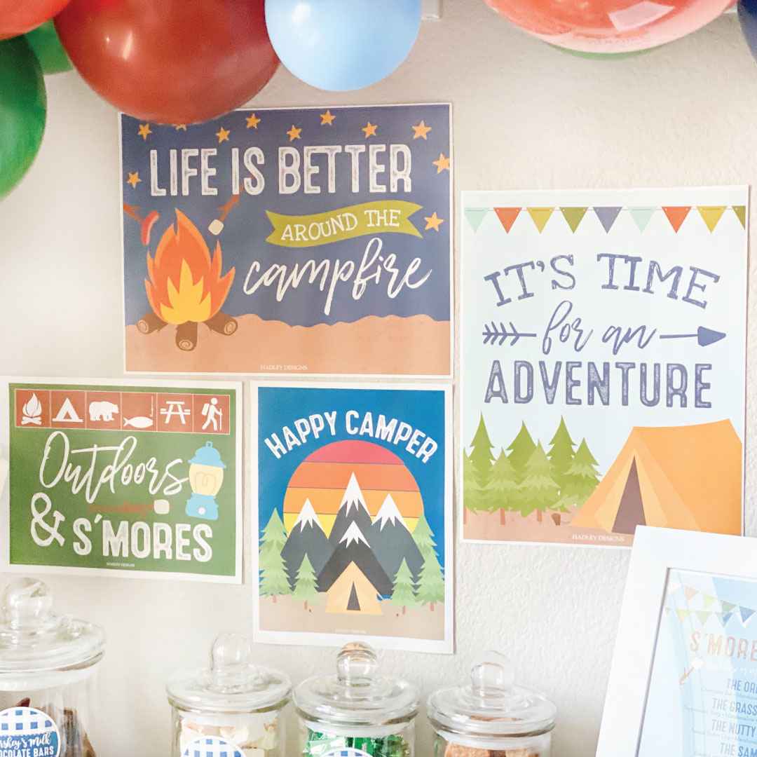 Printable Camping Party Sign Set Template | Hadley Designs