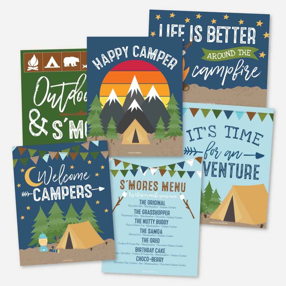 Printable Camping Party Sign Set Template | Hadley Designs
