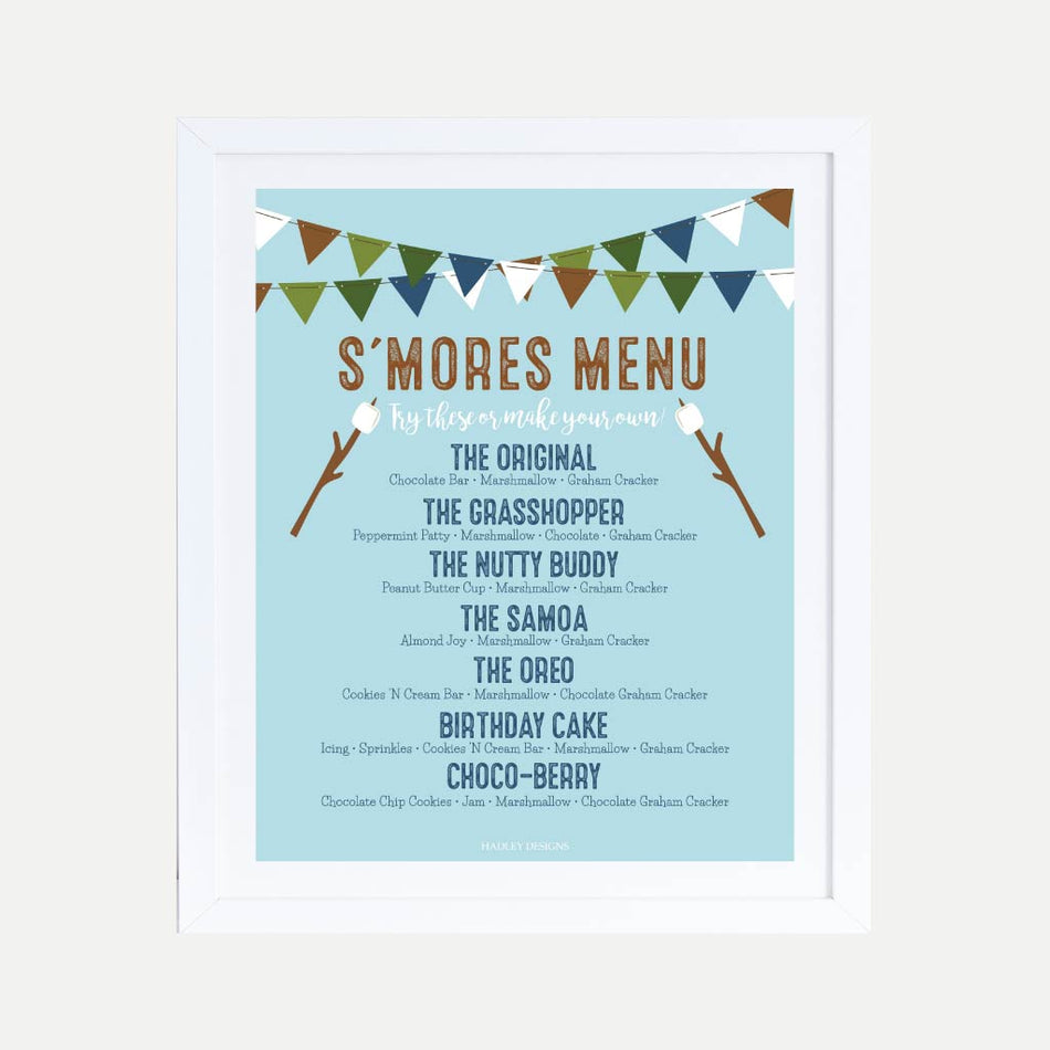 Printable Camping Party S'mores Menu Template | Hadley Designs - Printables