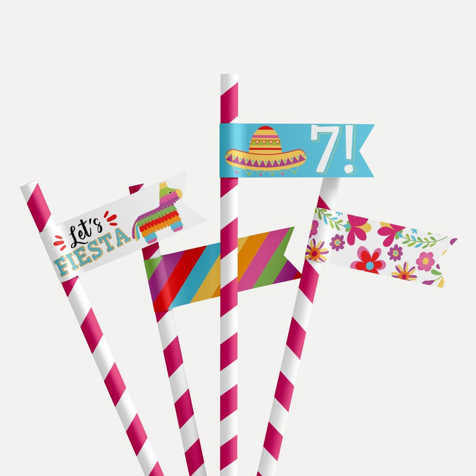 Printable Fiesta Kids Party Straw Flags Template | Hadley Designs ...