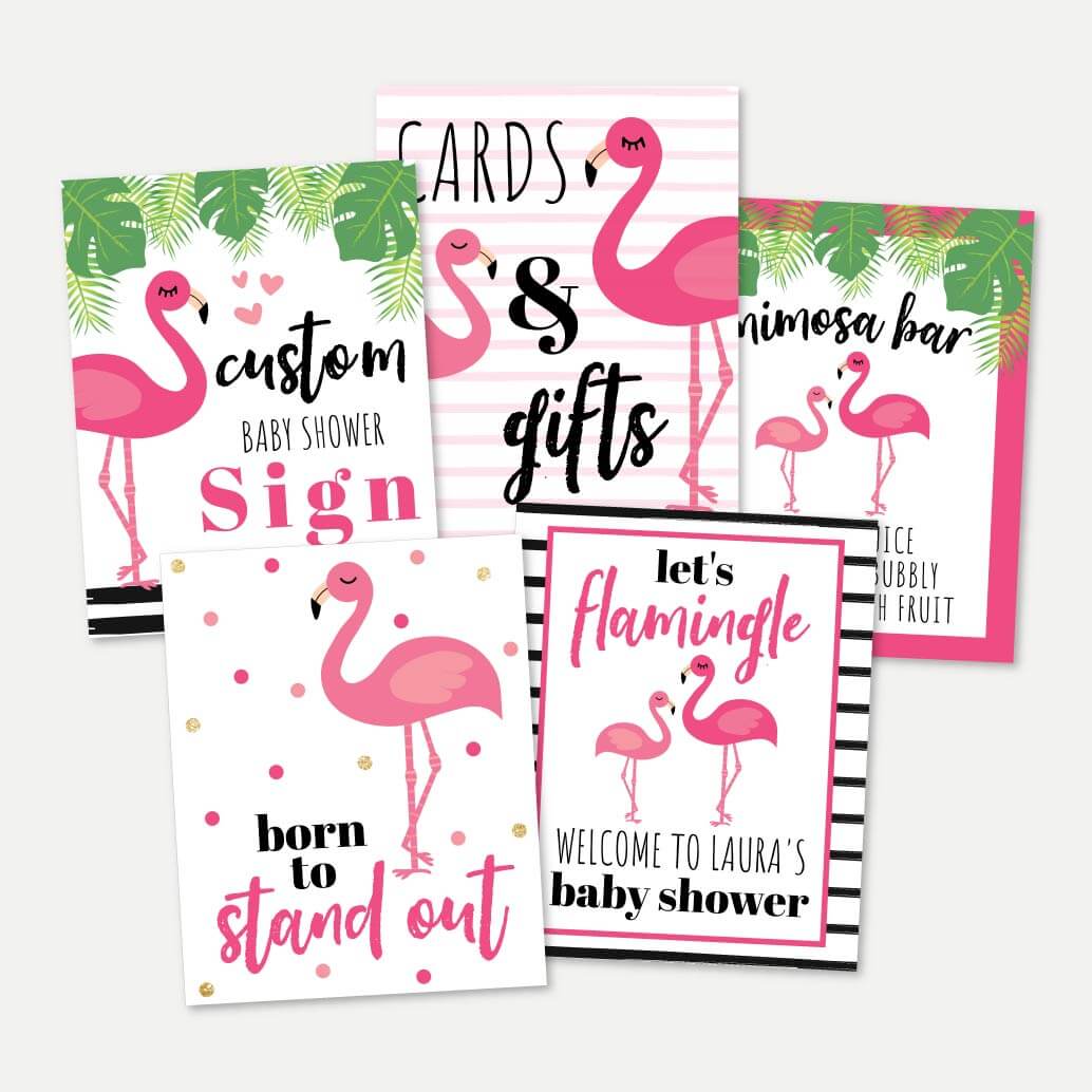 Printable Flamingo Baby Shower Signs Set Template | Hadley Designs