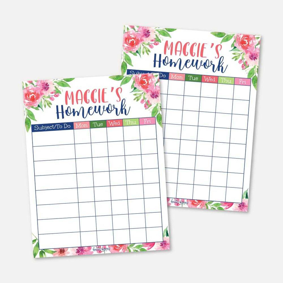 Printable Floral Homework Chart Template | Hadley Designs
