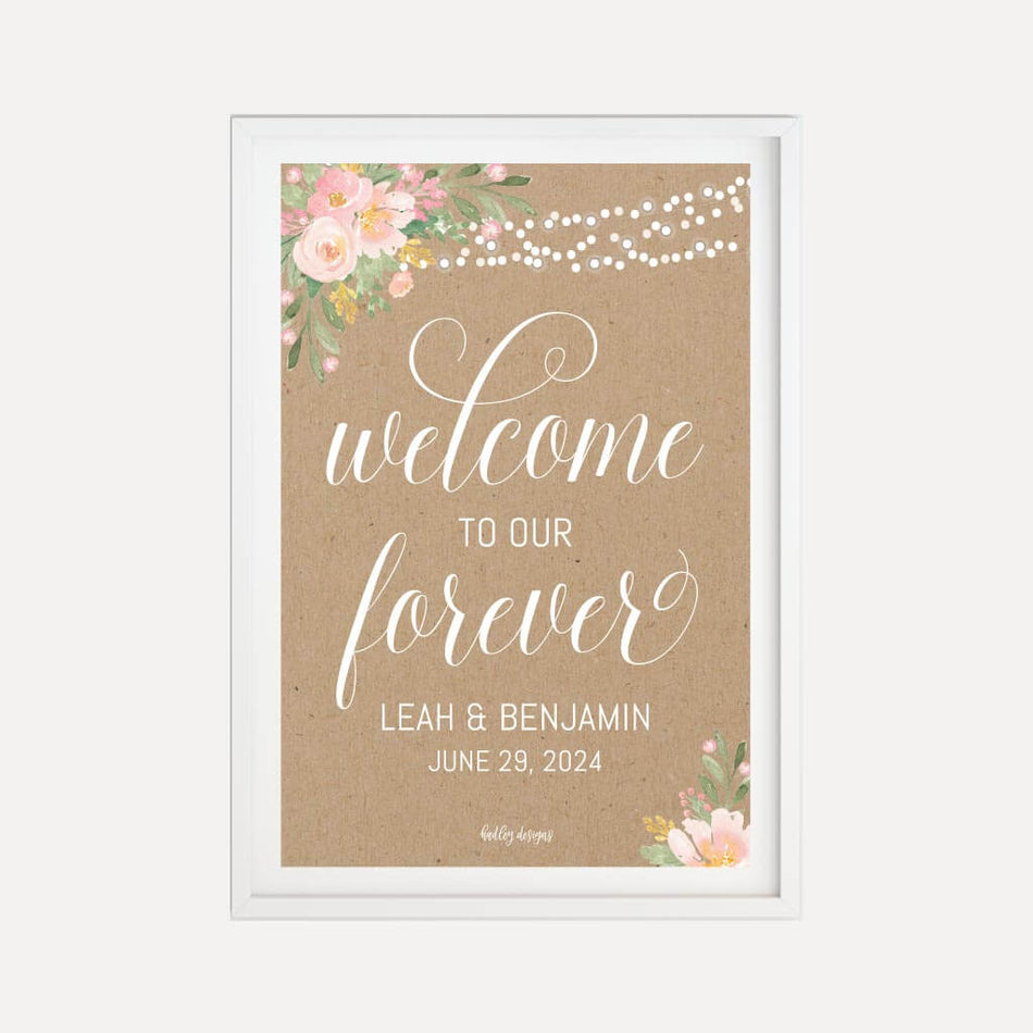 Printable Floral Kraft Lace Rustic Wedding Welcome Sign Template ...
