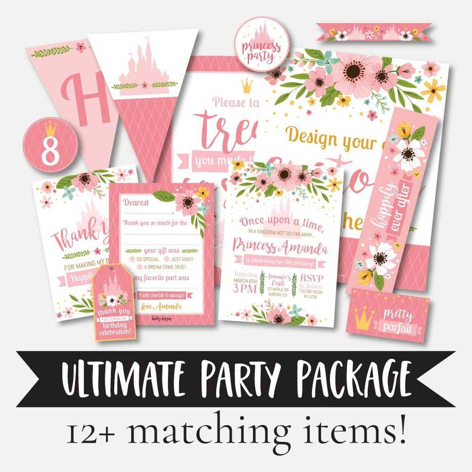 Printable Floral Princess Kids Party Complete Package Template | Hadley ...