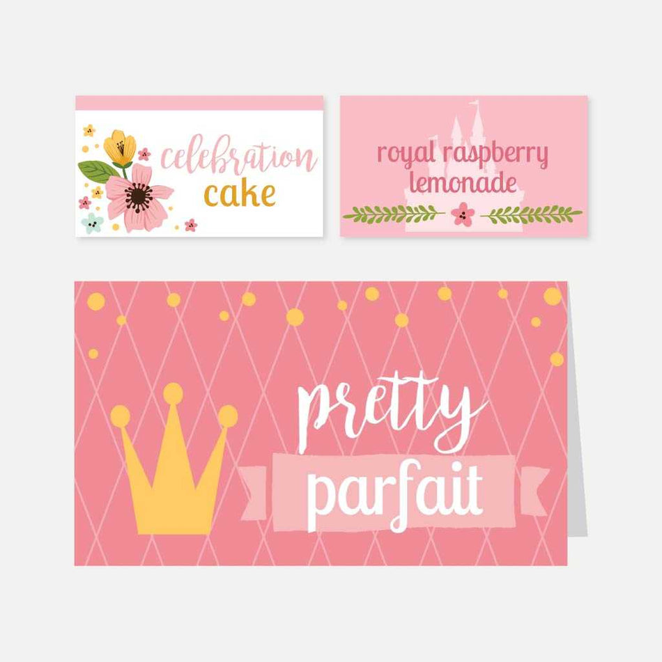 Printable Floral Princess Kids Party Food Tent Card Template | Hadley ...