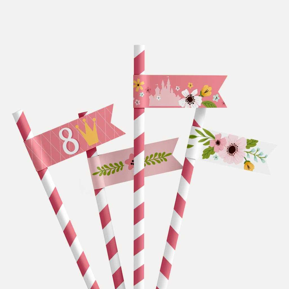 Printable Floral Princess Kids Party Straw Flags Template | Hadley ...