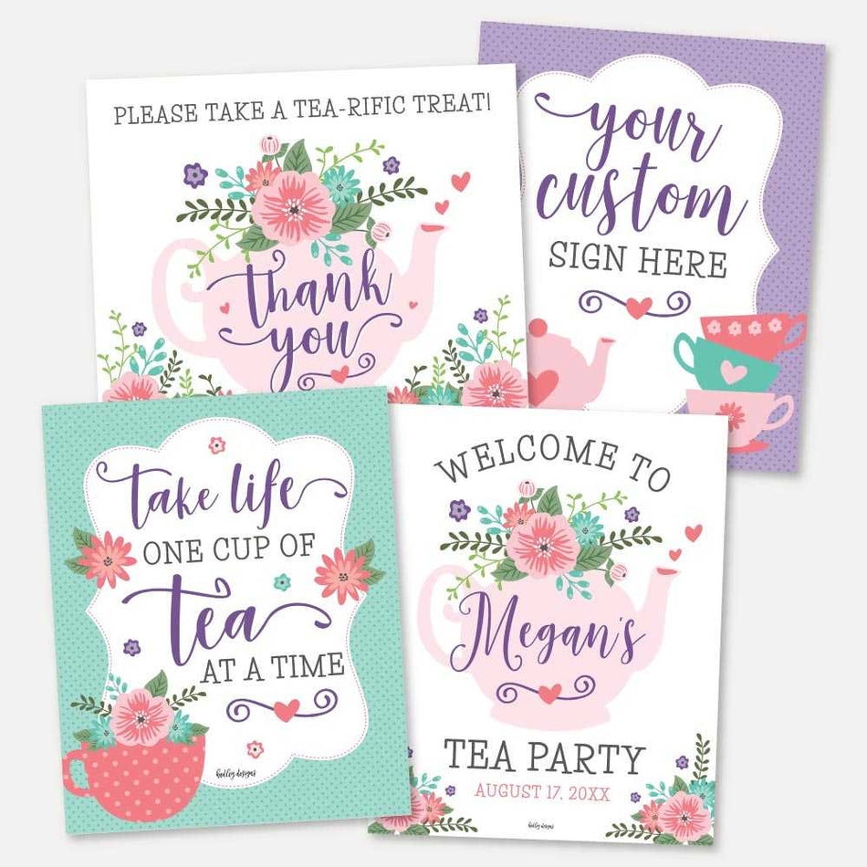 Printable Floral Tea Kids Party Sign Set Template | Hadley Designs